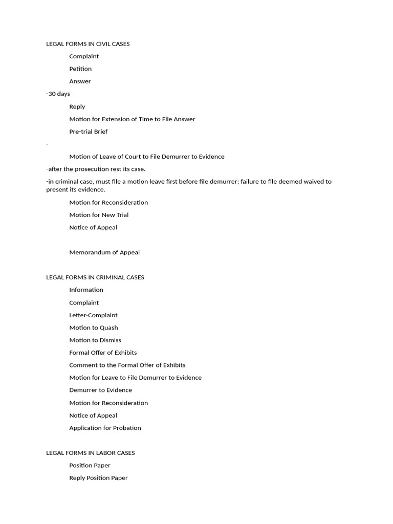 Legal Forms in Civil Cases | PDF