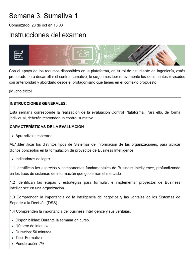Examen - Semana 3 - Sumativa 1 - LST | PDF | Inteligencia de negocios | Evaluación