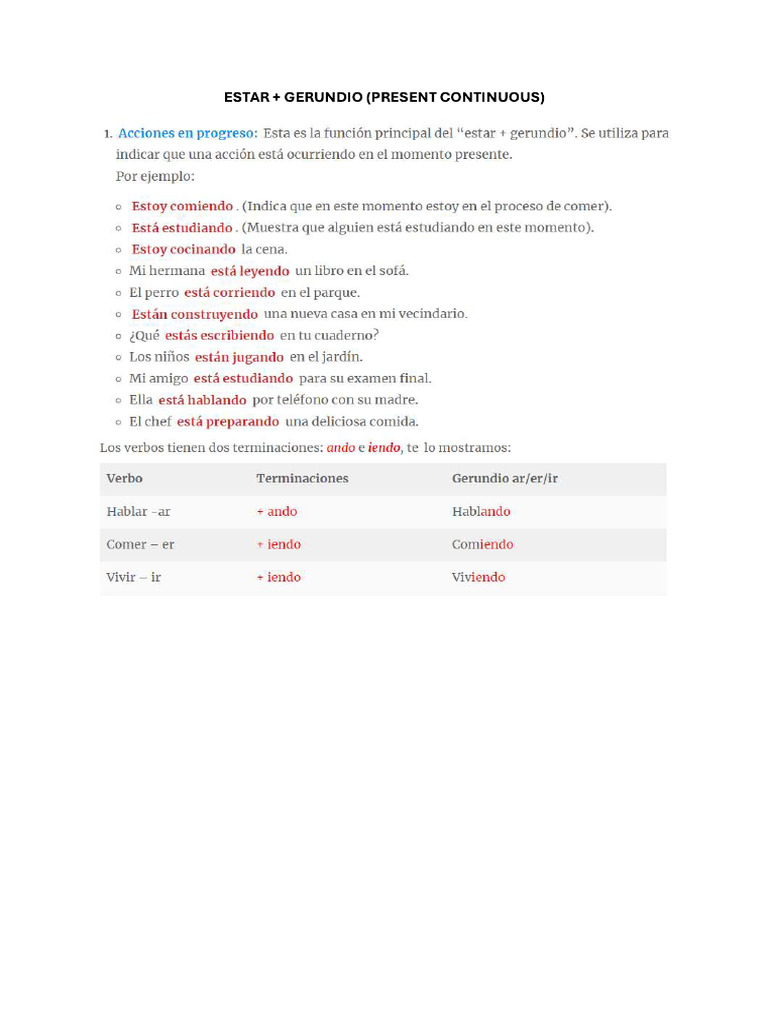 Estar Gerundio | PDF