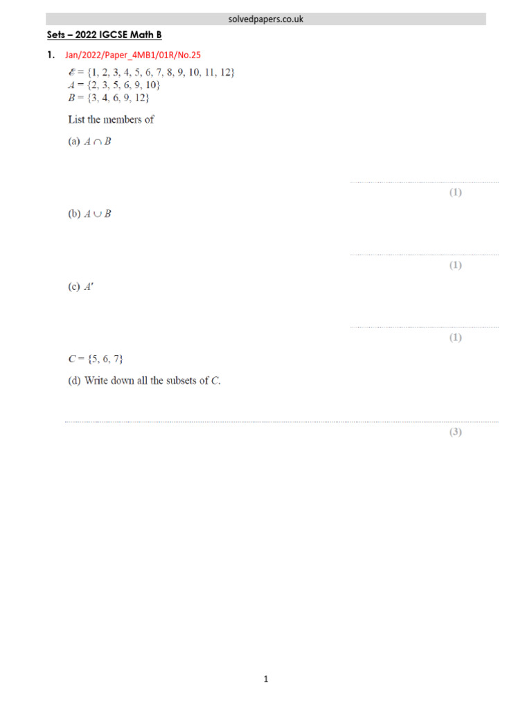 2022 Sets IGCSE Math B | PDF