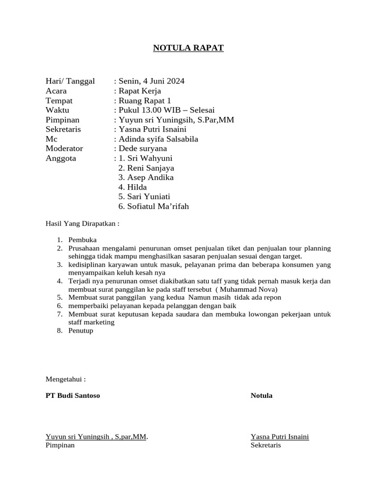 Notula Rapat Yasna | PDF