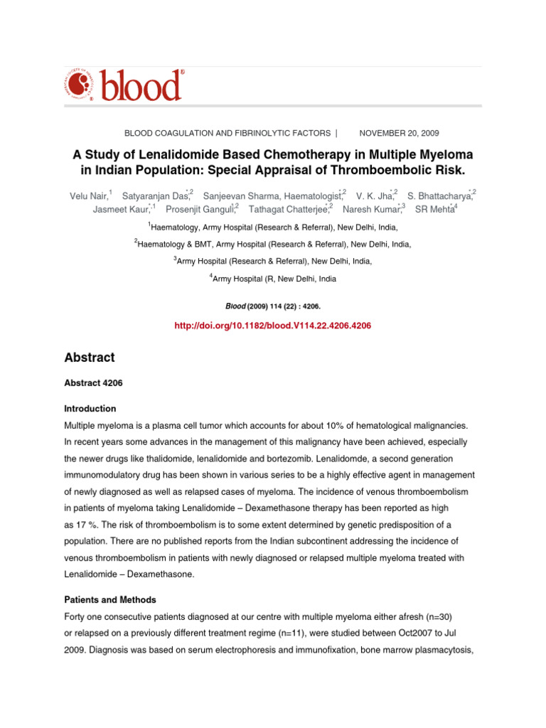 A Study of Lenalidomide Based Chemotherapy in Multiple Myeloma in in ...