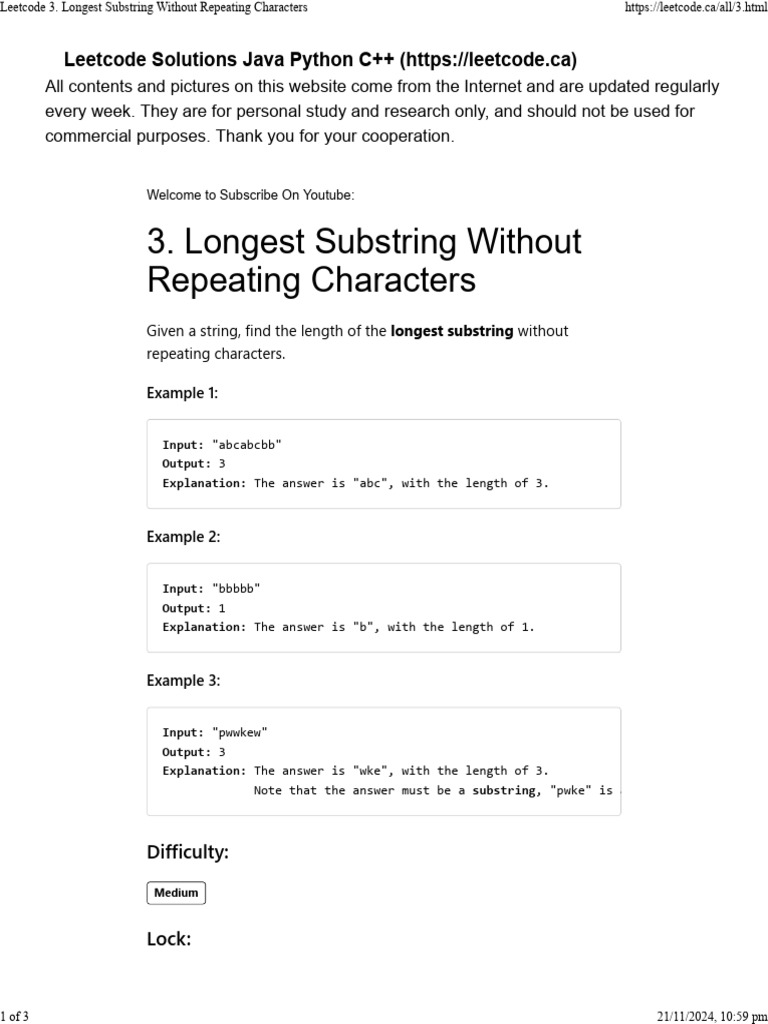 Longest Substring No Repeats Solution | PDF | Computing | Companies
