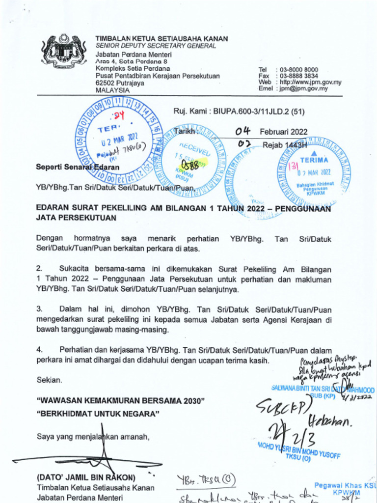 Edaran Surat Pekeliling Am Bil 1 Tahun 2022 - Penggunaan Jata ...