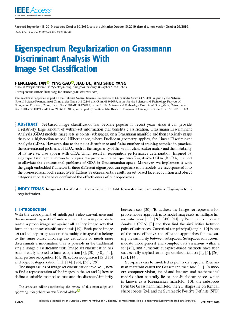 Eigenspectrum Regularization On Grassmann Discriminant Analysis With ...