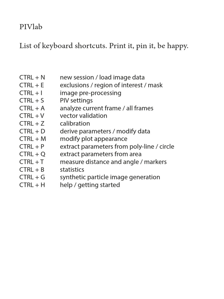 PIVlab Shortcuts | PDF