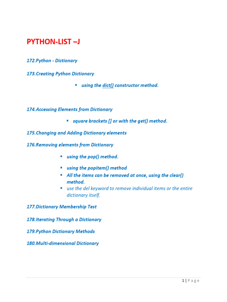PYTHON-LIST - J - Dictionary | PDF | Constructor (Object Oriented Programming) | Programming