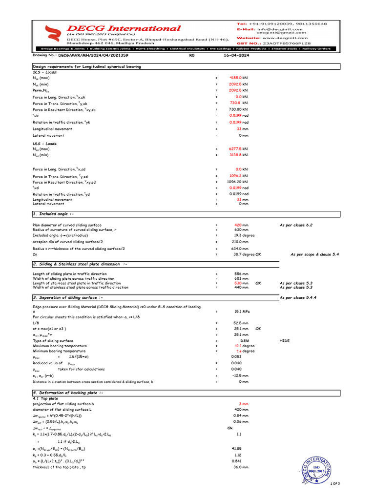 Longitudinal Spherical Bearing Design Specs | PDF | Screw | Mechanics
