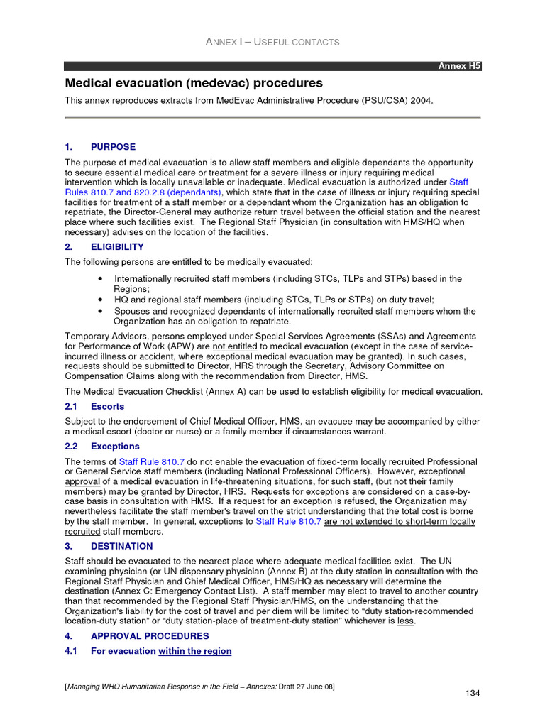 Medical Evacuation (Medevac) Procedures: 1. Purpose | PDF | World ...