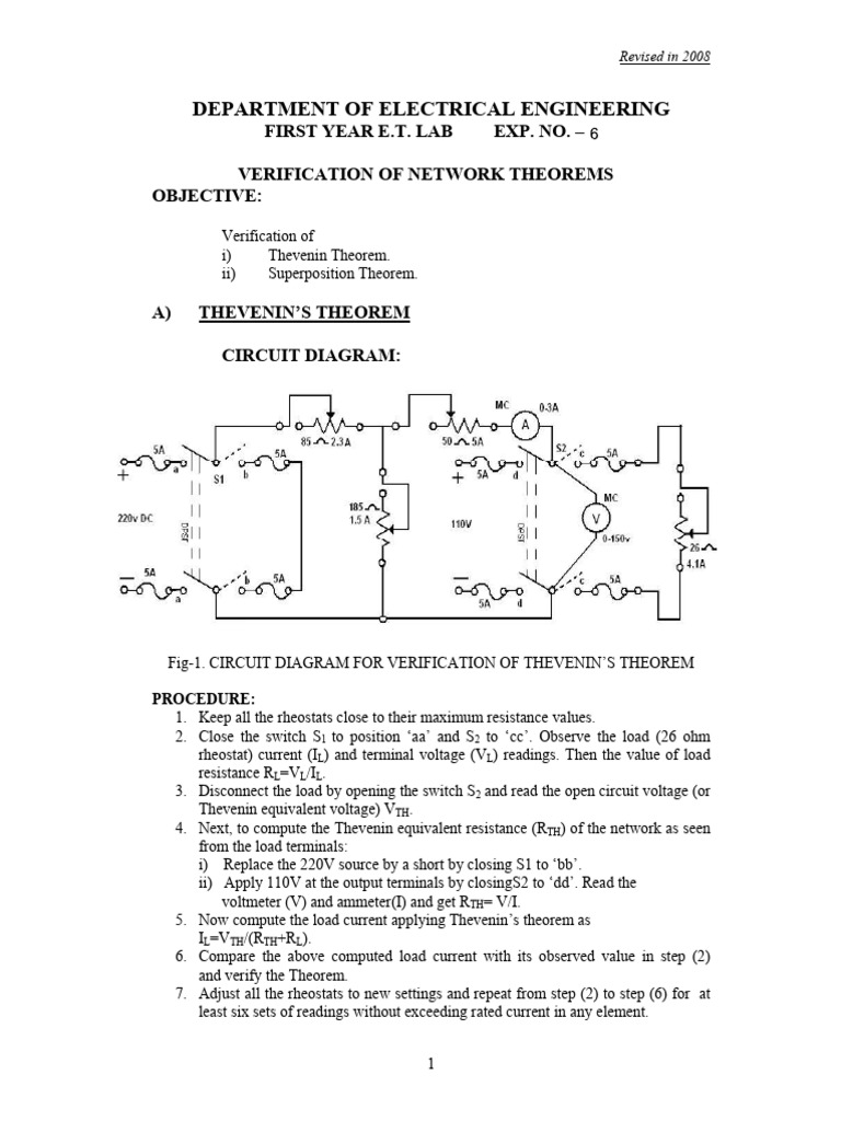 Exp-6 - Thevenin and Superposition Theorem | PDF | Voltage | Electrical ...