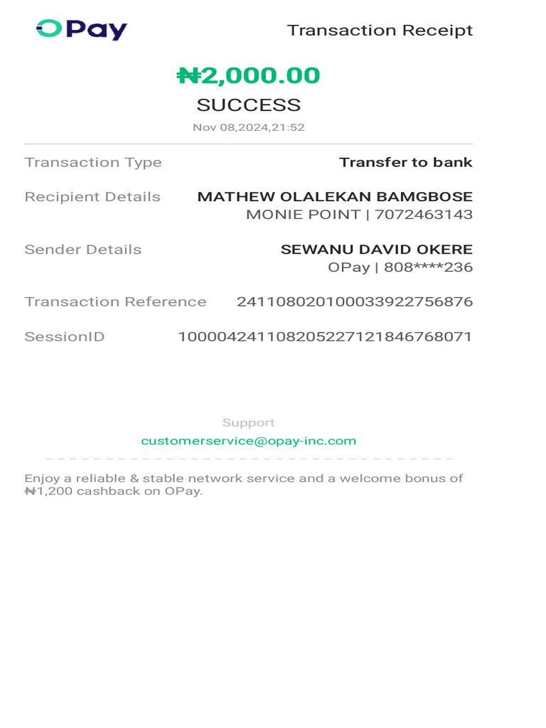 OPay Transaction Receipt | PDF