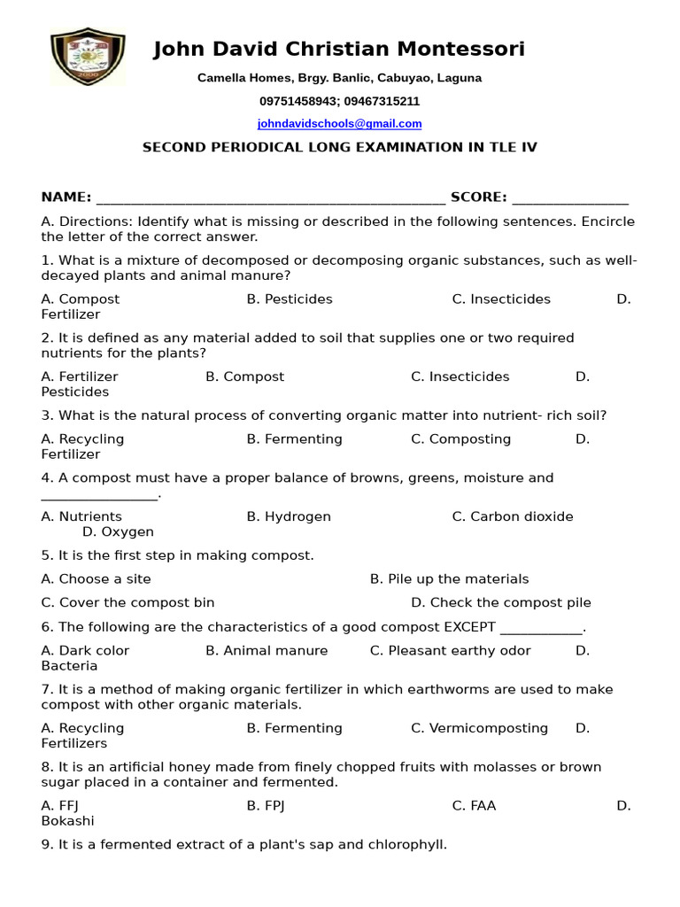 TLE IV Periodical Exam: Gardening Concepts | PDF | Compost | Botany