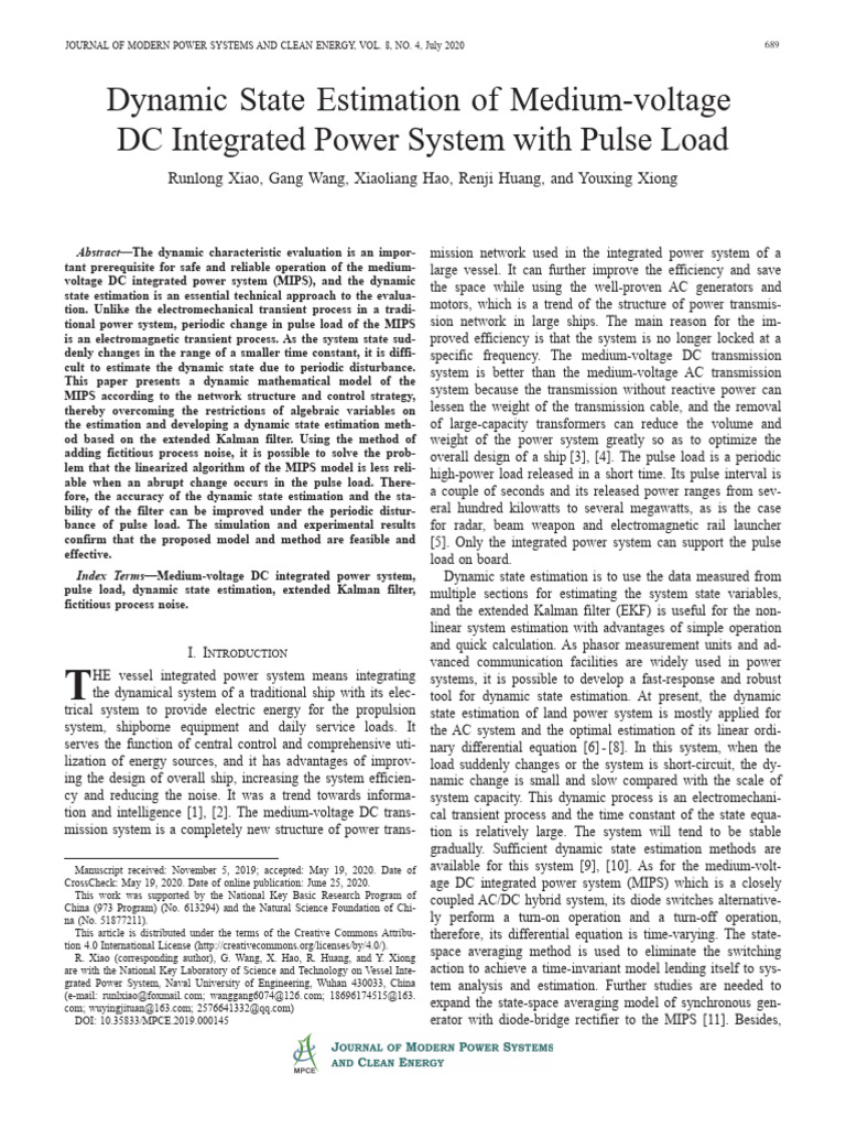 Dynamic State Estimation Of Medium Voltage Dc Integrated Power System With Pulse Load Pdf