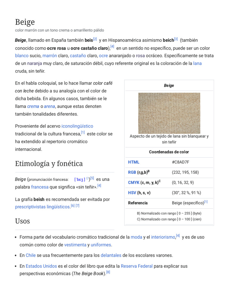 Beige - Wikipedia, La Enciclopedia Libre | PDF | Color