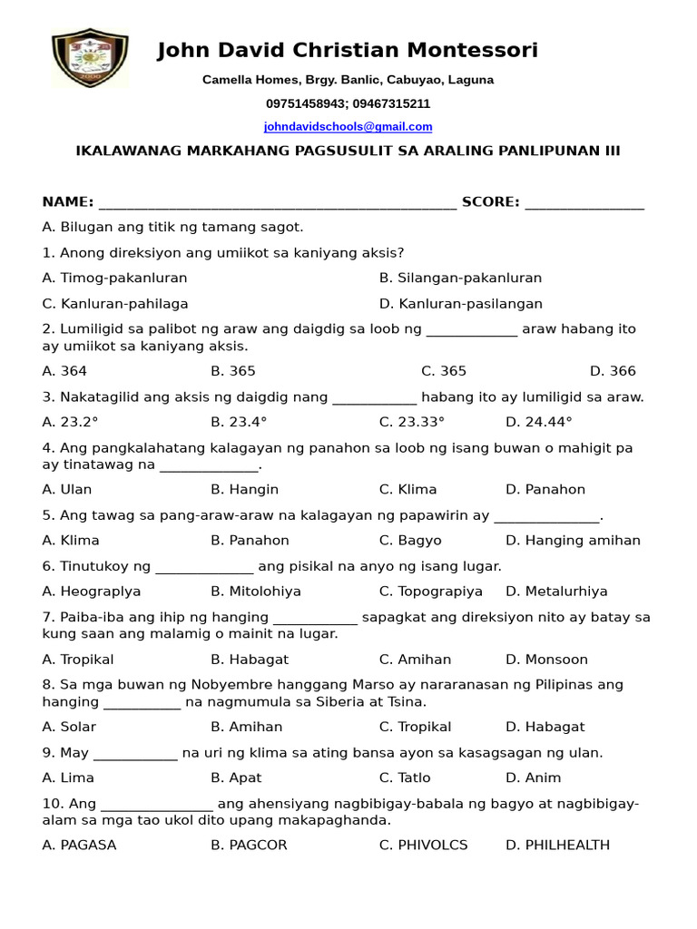 Ikalawang Markahang Pagsusulit Sa Ap Iii | PDF