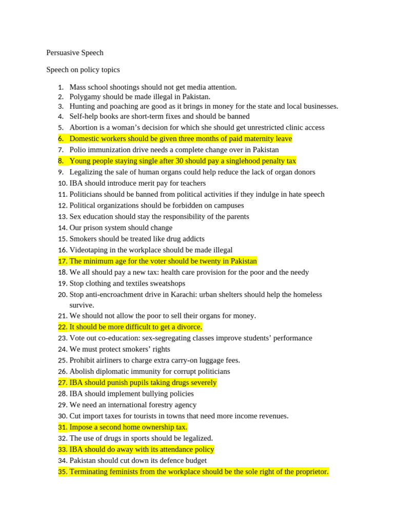 Persuasive Speech Topics | PDF | Justice | Crime & Violence
