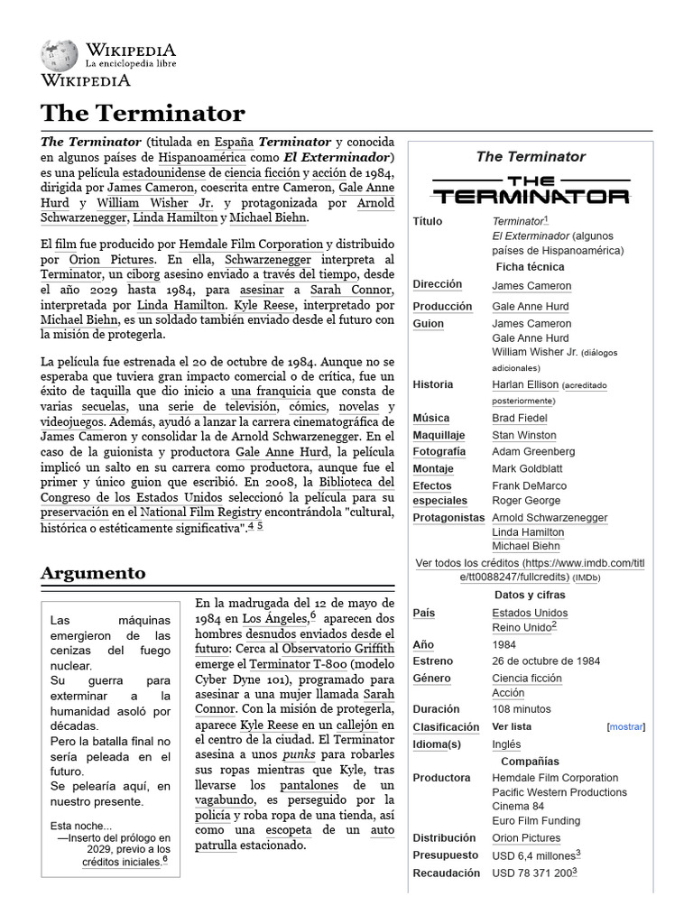 Análisis Descriptivo de La Saga Terminator | PDF