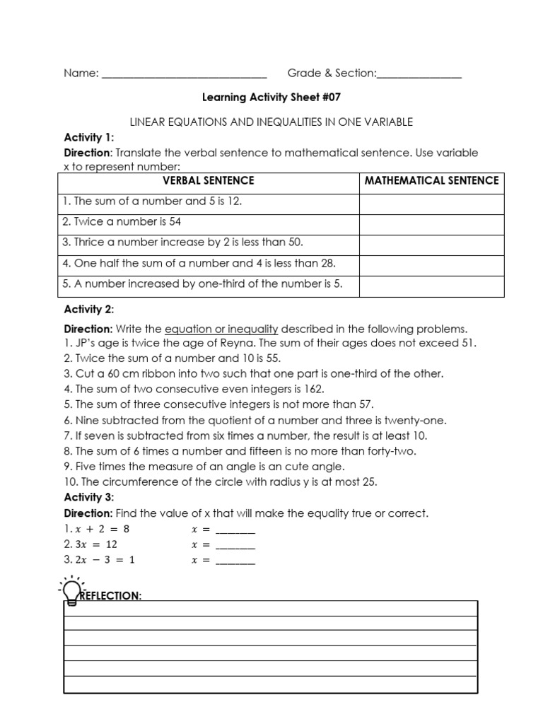 Las 2.7 Linear Equations and Inequalities in One Variable | PDF