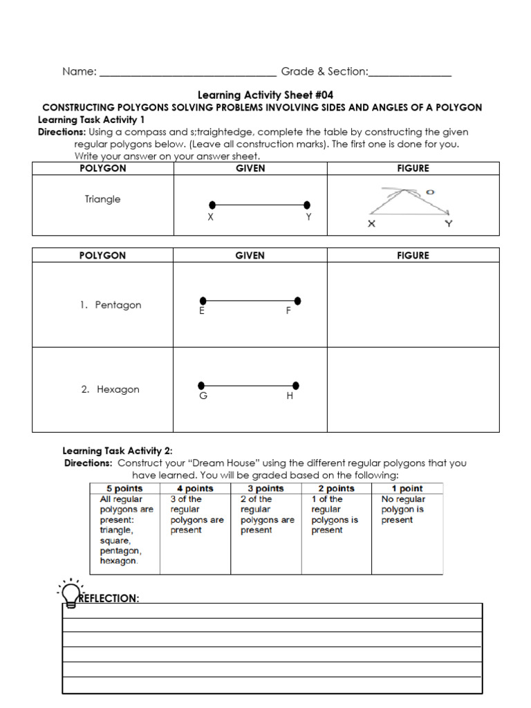 Las 04 Constructing Polygons Solving Problems Involving Sides and Angles of A Polygon | PDF
