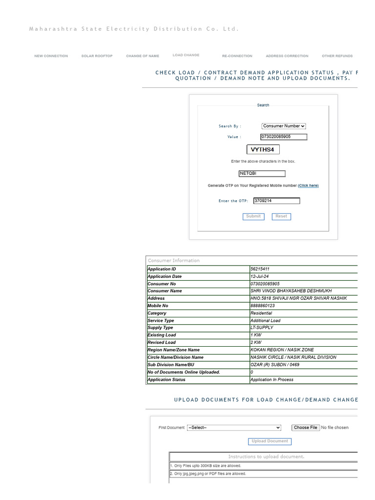 MSEDCL Load Change Application Status | PDF | Credit Card | Payments