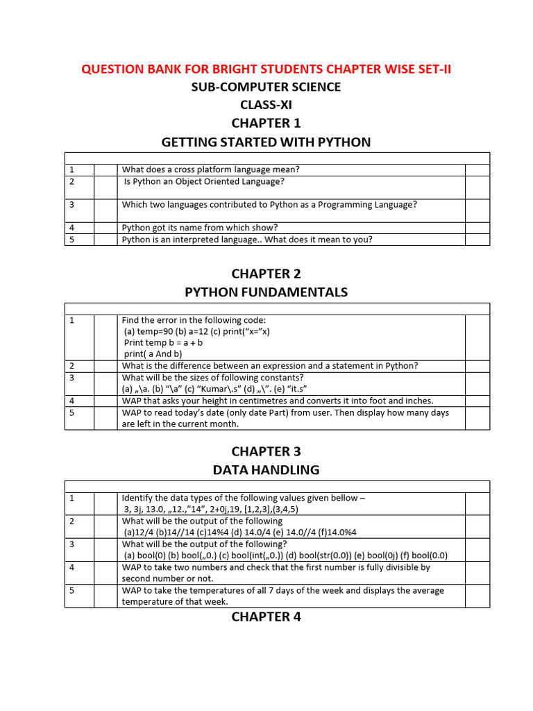 Xi CS Question Bank For Bright Students Chapter Wise Set-Ii | PDF ...