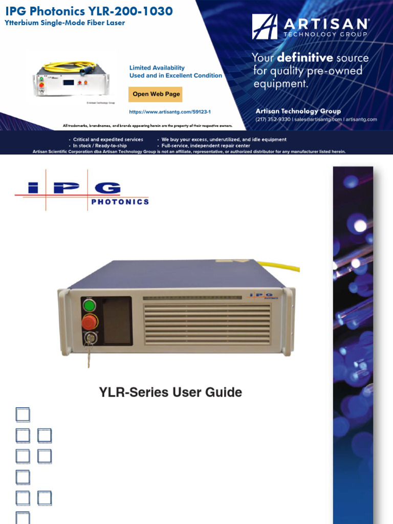 IPG Photonics YLR 200 1030 Manual 202285163733 | PDF | Laser | Optical Fiber