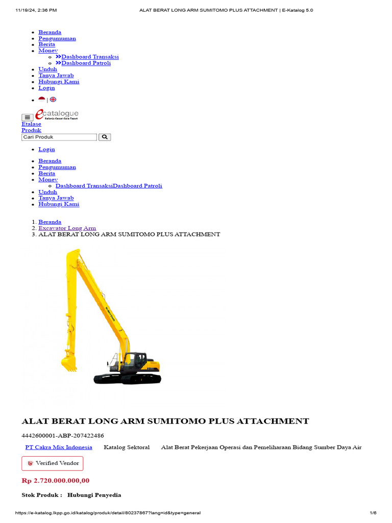ALAT BERAT LONG ARM SUMITOMO PLUS ATTACHMENT - E-Katalog 5.0 | PDF ...
