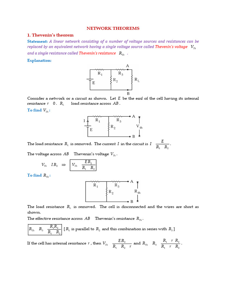Network Theorems 241121 004626 | PDF | Electronic Circuits | Electrical Circuits