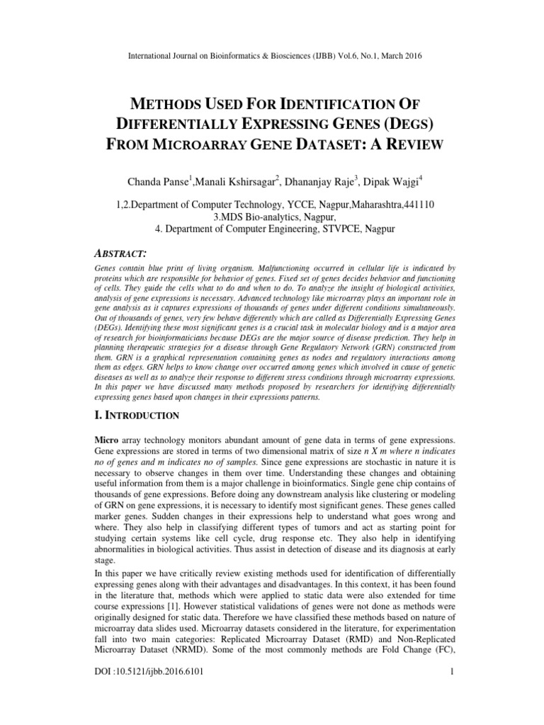 Methods Used For Identification of Differentially Expressing Genes (Degs) From Microarray Gene ...