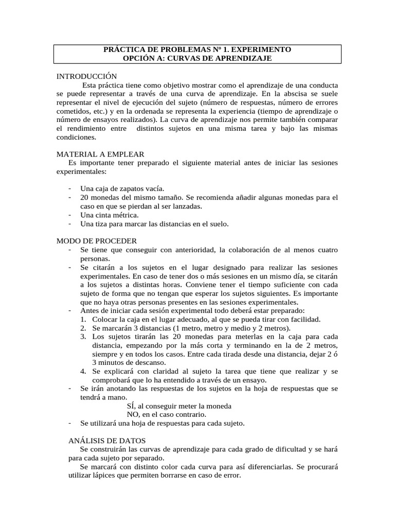 OPCIÓN A. Curvas Aprendizaje | PDF | Aprendizaje | Ciencia cognitiva