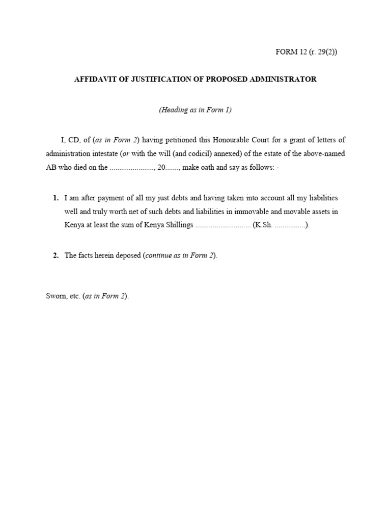 Affidavit for Estate Administration | PDF