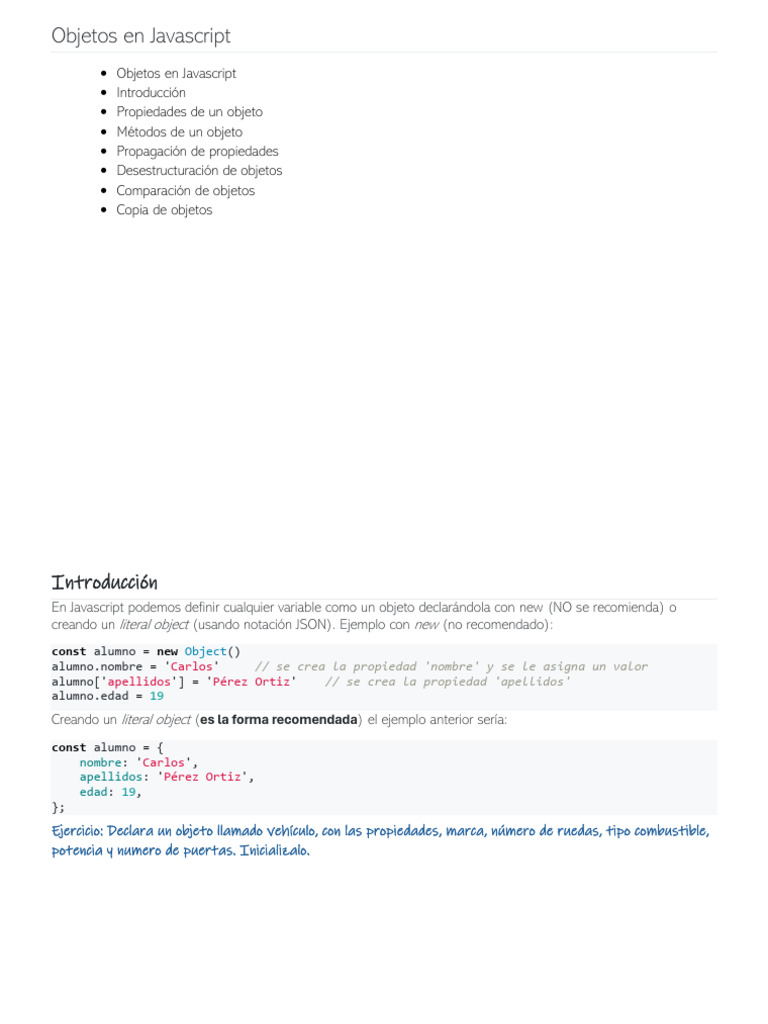 Objetos en Javascript | PDF | Variable (informática) | Informática