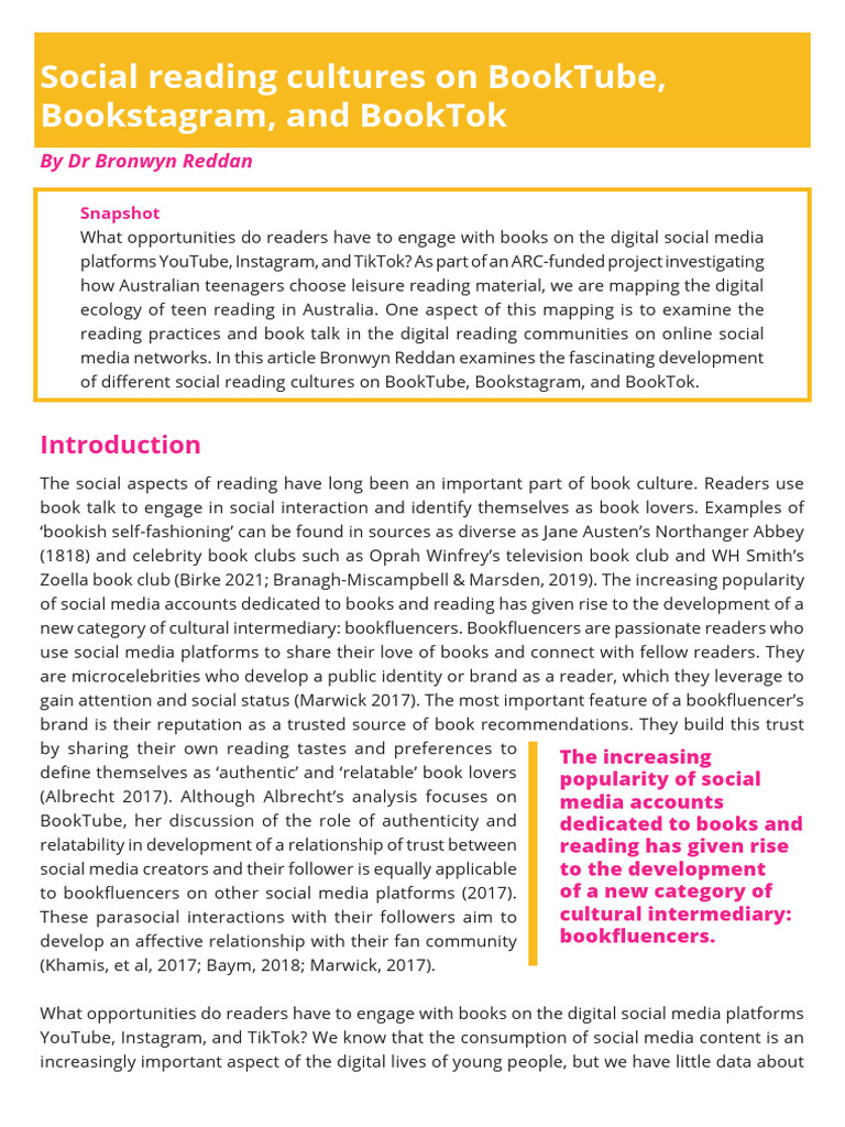 Social Reading Cultures on Book Platforms | PDF | Social Media ...