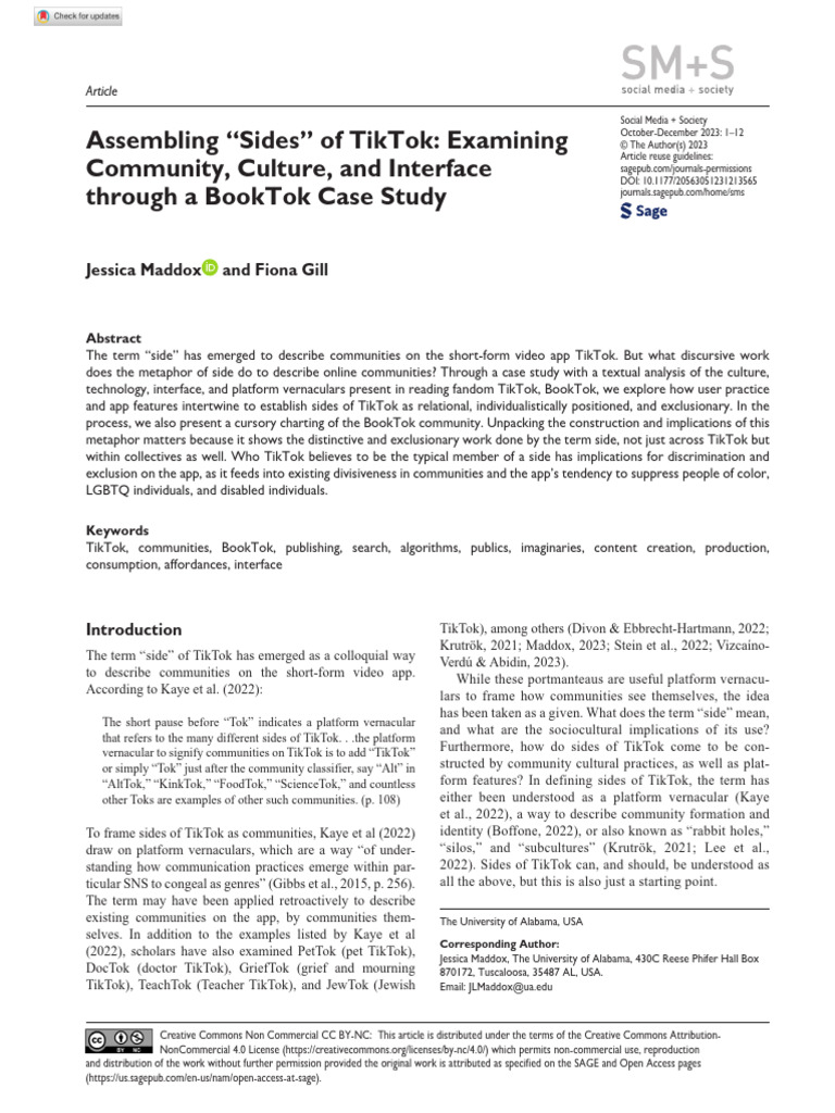 Maddox Gill 2023 Assembling Sides of Tiktok Examining Community Culture and Interface Through A ...
