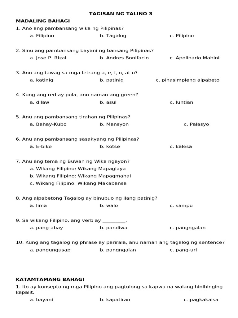 Tagisan NG Talino 3 | PDF