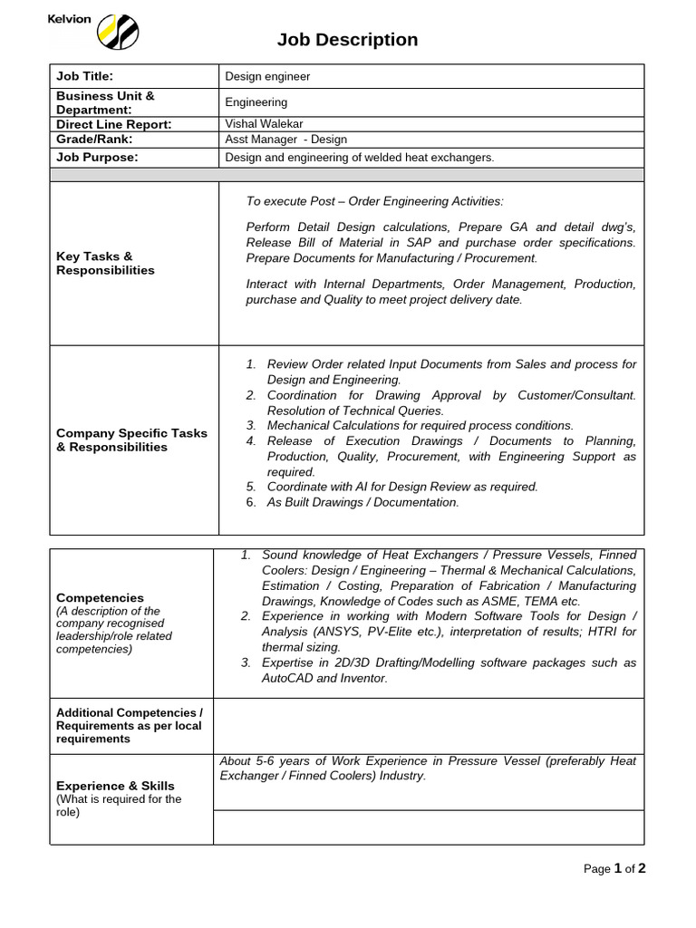 JD Format - Design Engineer | PDF | Engineering