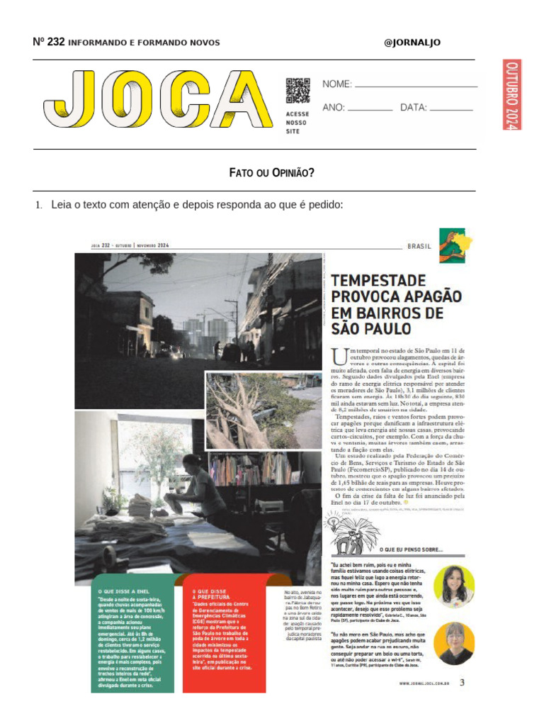 Atividades LP Jornal Joca | PDF | Casa e Jardim