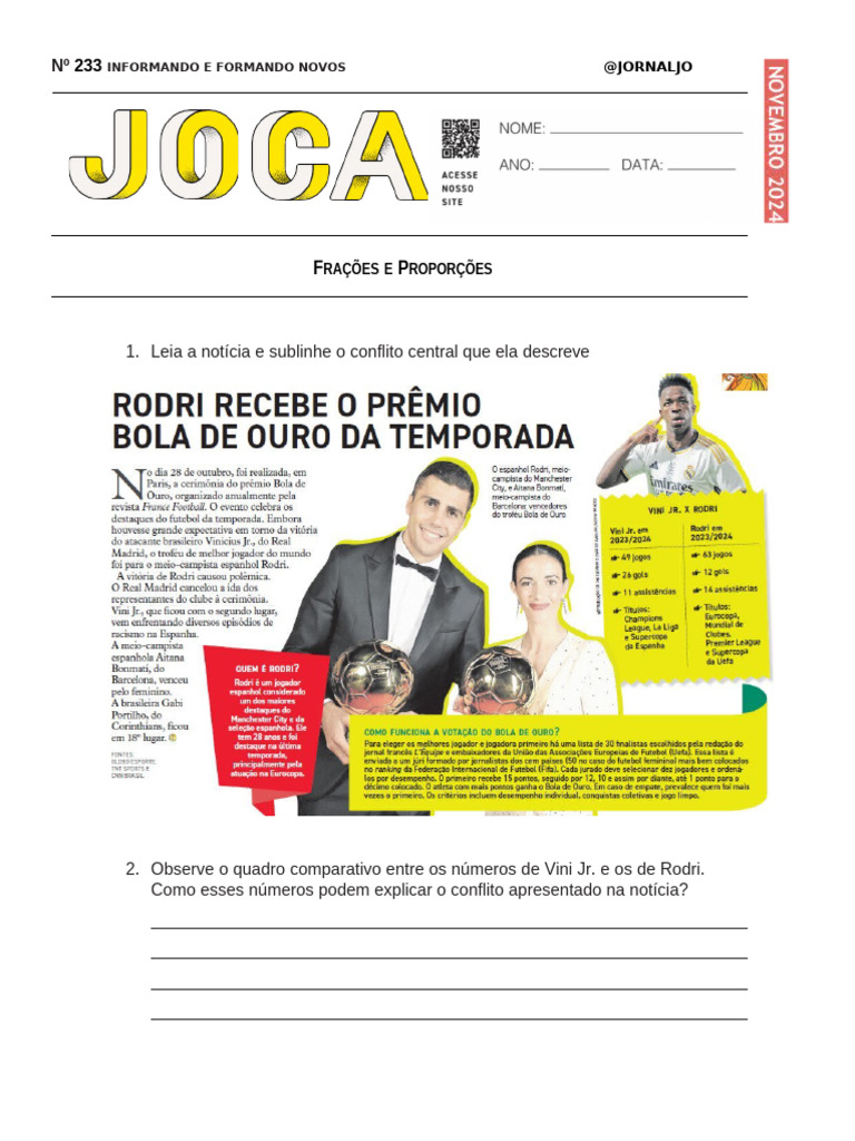 Atividades Matemática Jornal Joca | PDF