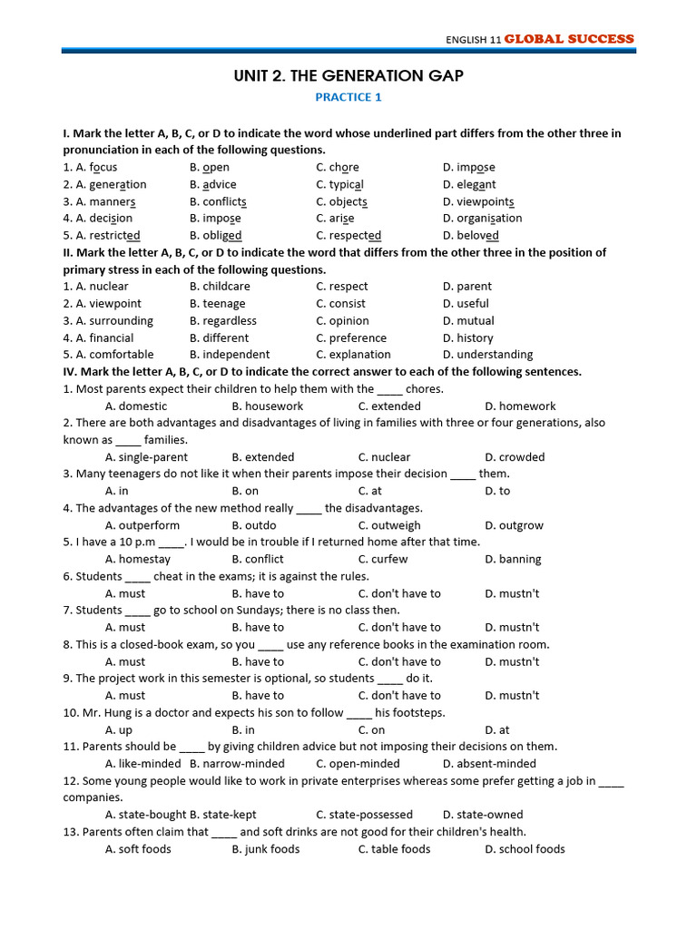 UNIT 2 - Practice 1 | PDF | Adolescence