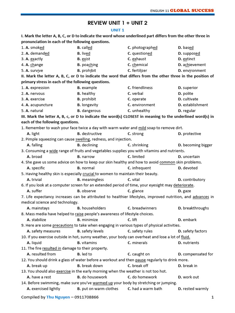 Review Unit 1 + Unit 2 | PDF | Family | Infection