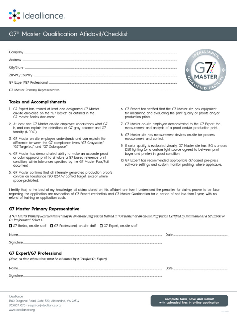 G7 Master Qualification Submission Affidavit - Jun2018 | PDF