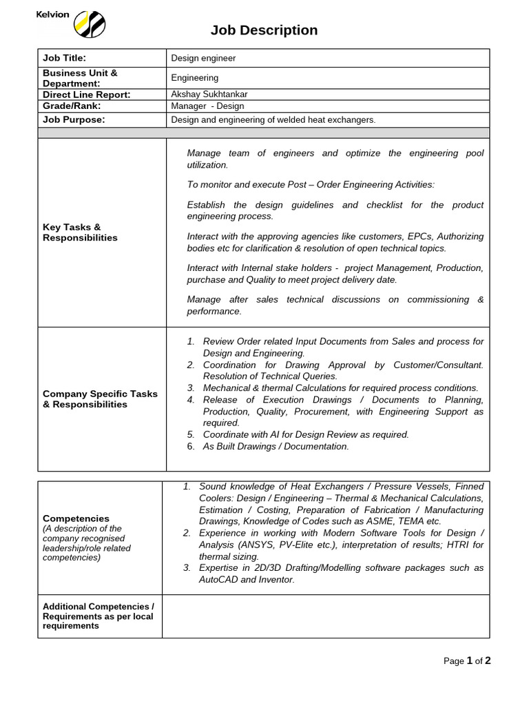 JD Format - Design Lead Welded | PDF | Engineering