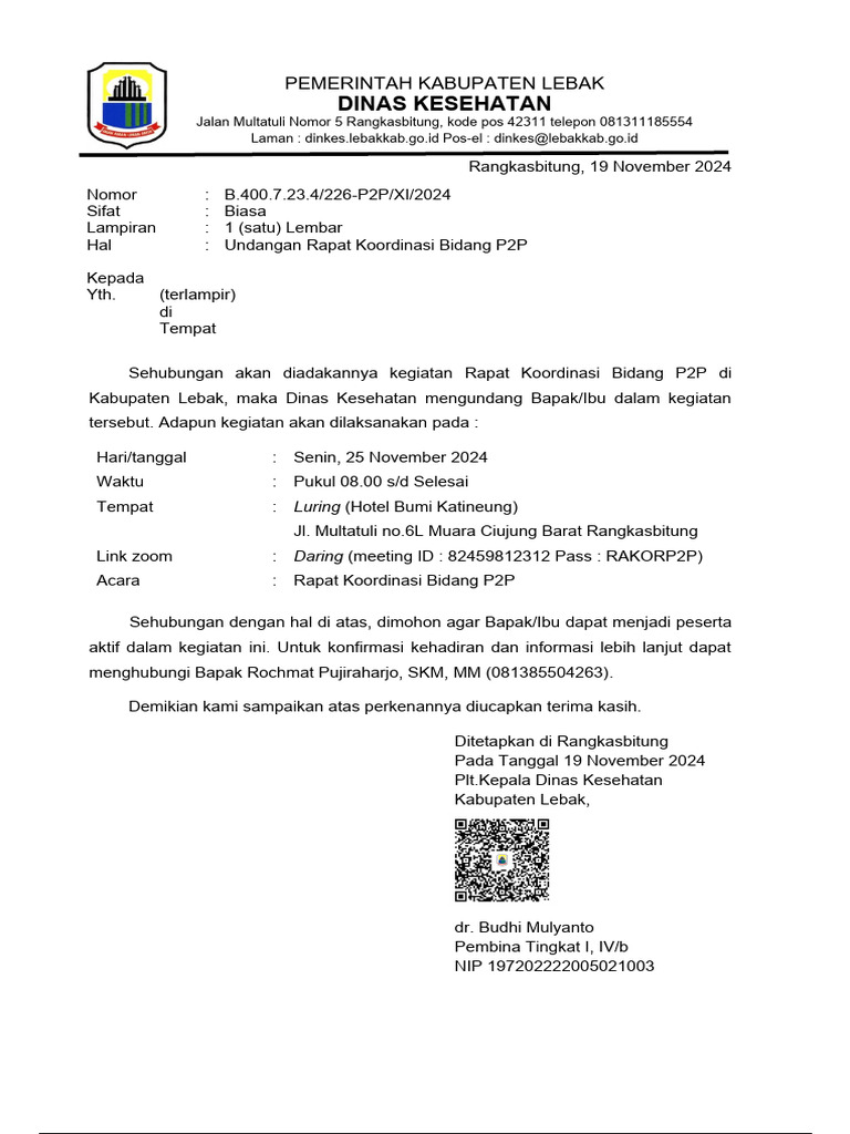 Undangan Rakorbid P2P 2024 New | PDF