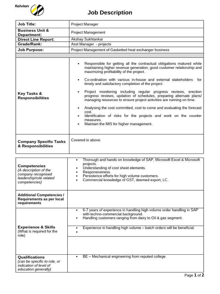 JD Format - Project Management | PDF | Project Management | Economies