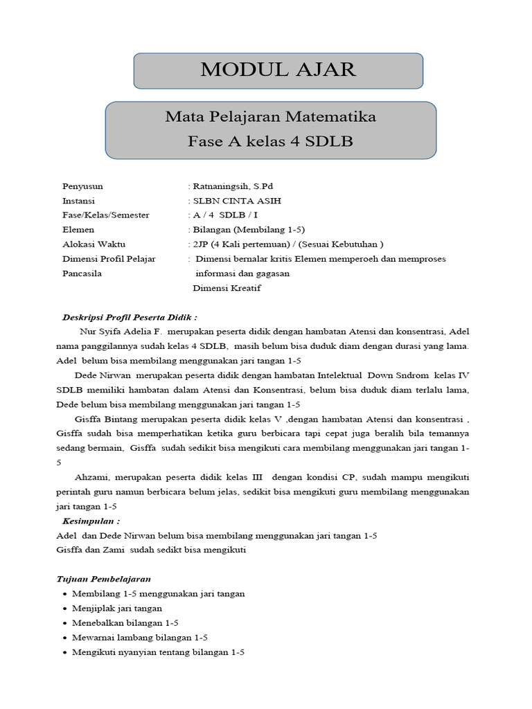 Modul Ajar MTK 1-5 | PDF