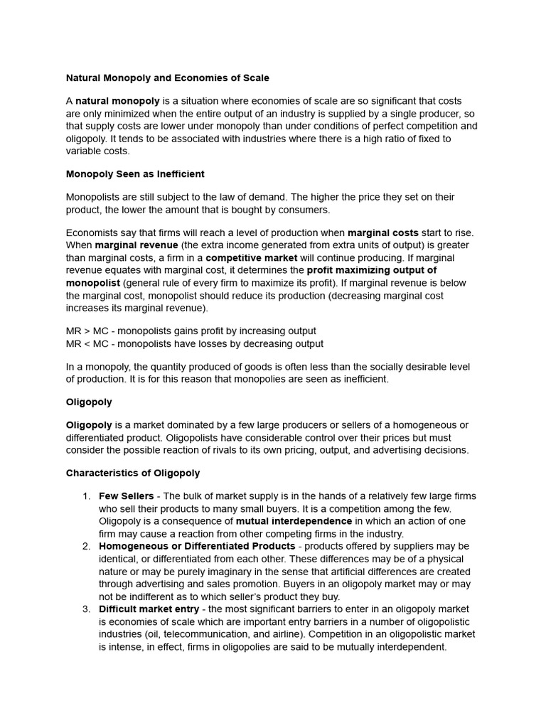 Natural Monopoly and Economies of Scale | PDF | Monopoly | Profit ...