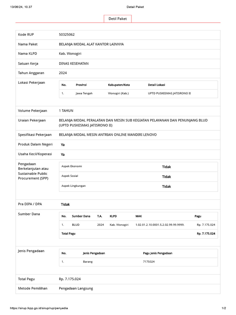 RUP - Penyedia Modal Alat Kantor Lainnya | PDF