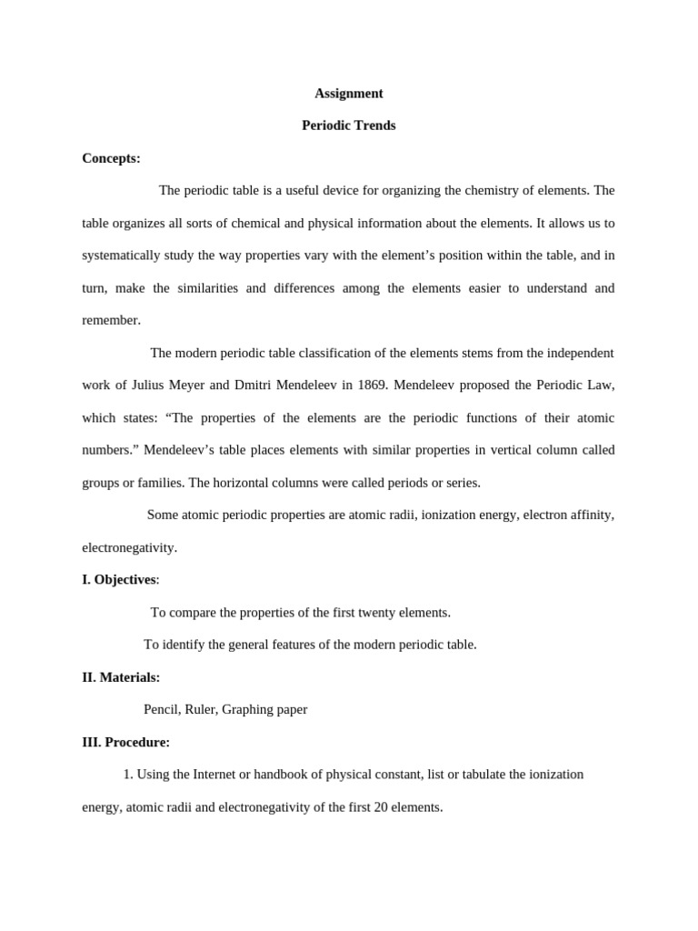 Assignment in Periodic Trends | PDF