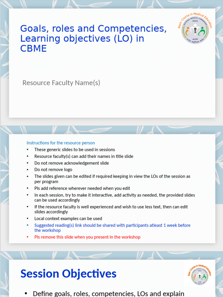 BCME - 3 - Goal, Roles, Competencies, LOs in CBME | PDF | Educational ...