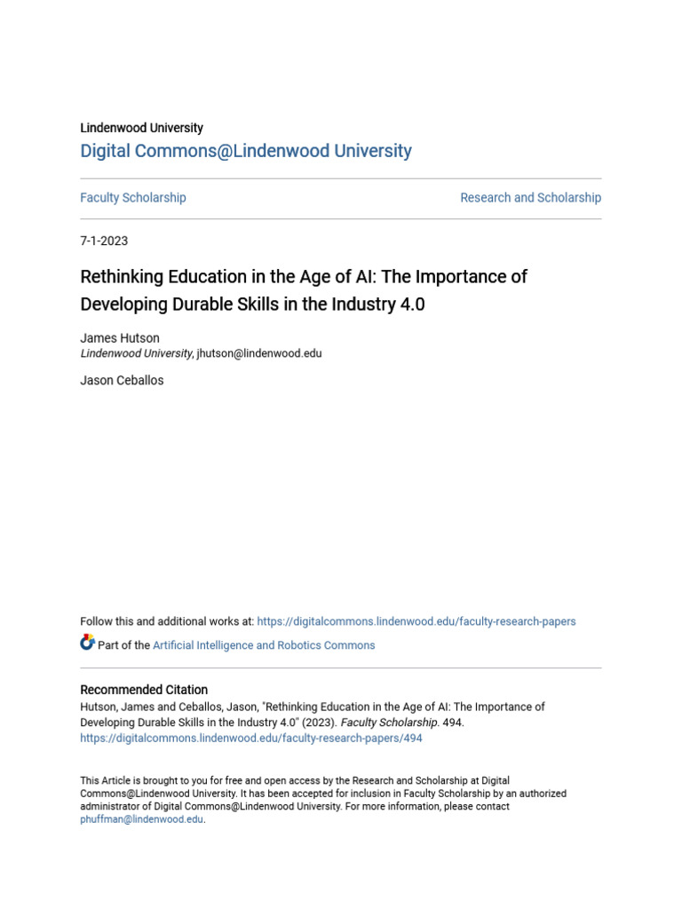 Rethinking Education In The Age Of Ai The Importance Of Developi Pdf Learning